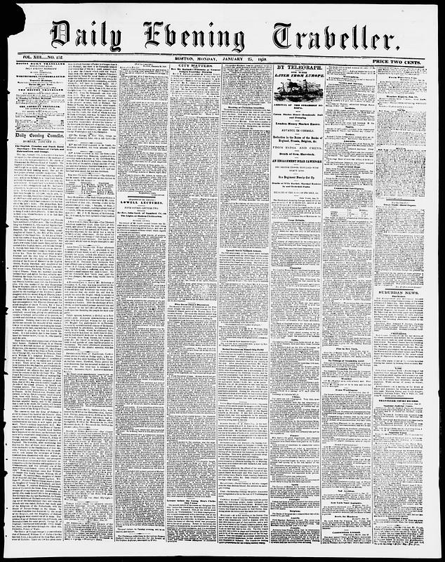 Daily Evening Traveller. January 25, 1858 - Digital Commonwealth