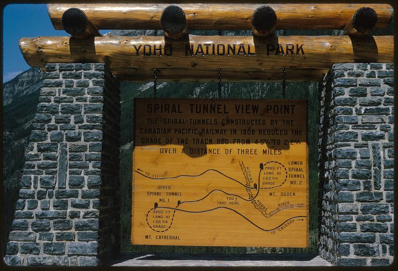 Spiral Tunnel view point sign at Yoho National Park, British Columbia ...
