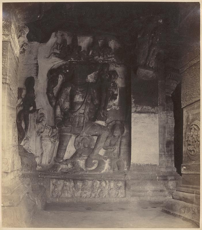 Sculpture of Varaha and Prithvi, with inscription, in Cave III, Badami ...