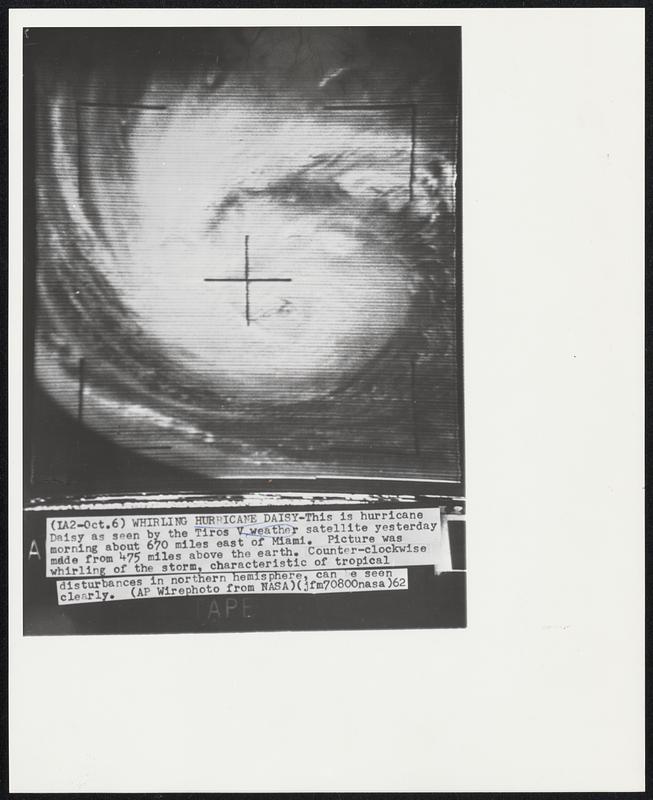 Whirling Hurricane Daisy-This is hurricane Daisy as seen by the Tiros V ...