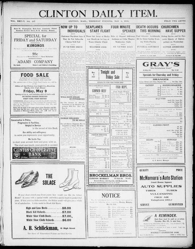 Clinton Daily Item. May 08, 1919 - Digital Commonwealth