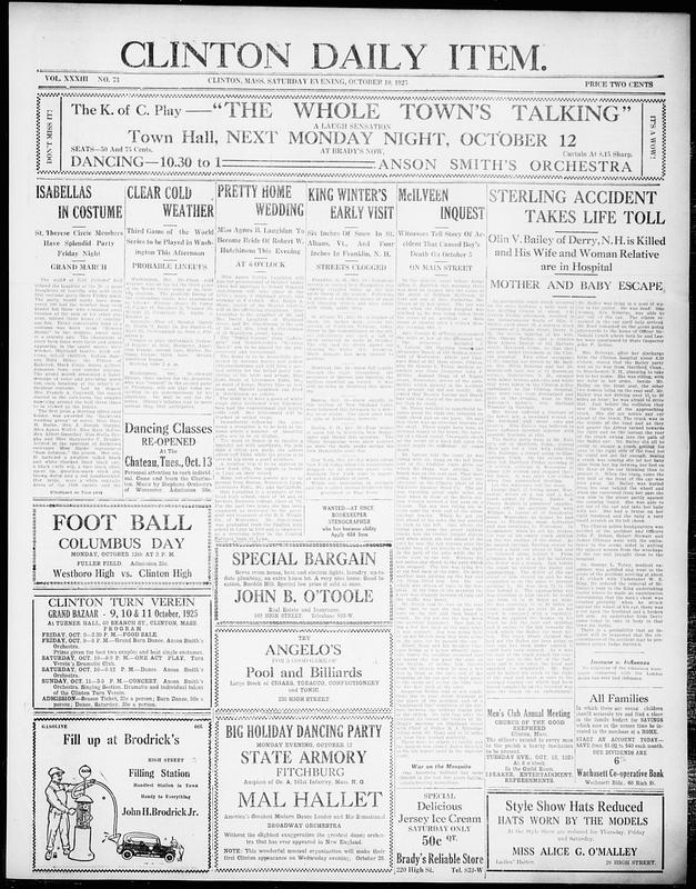 Clinton Daily Item. October 10, 1925 - Digital Commonwealth