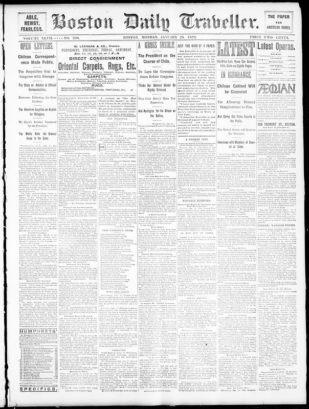 Boston Daily Traveller. January 25, 1892 - Digital Commonwealth