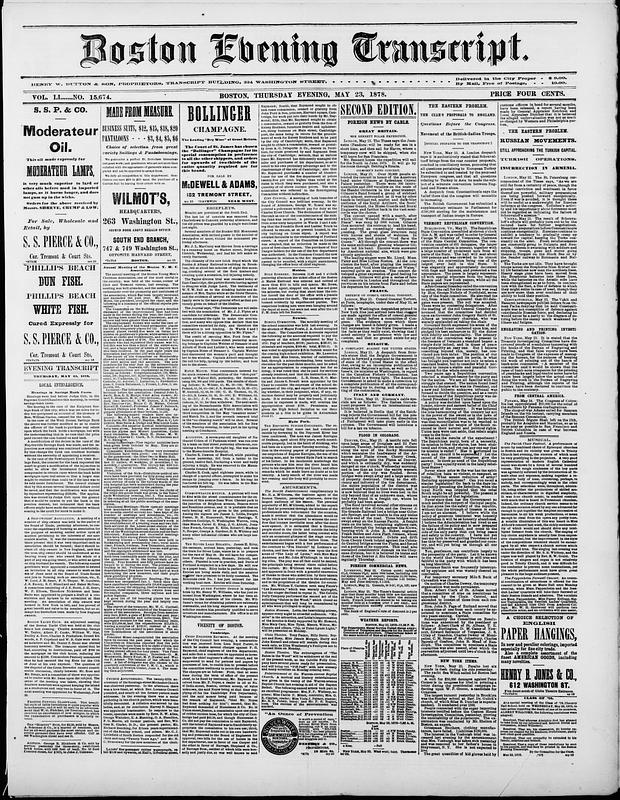 Boston Evening Transcript. May 23, 1878 - Digital Commonwealth