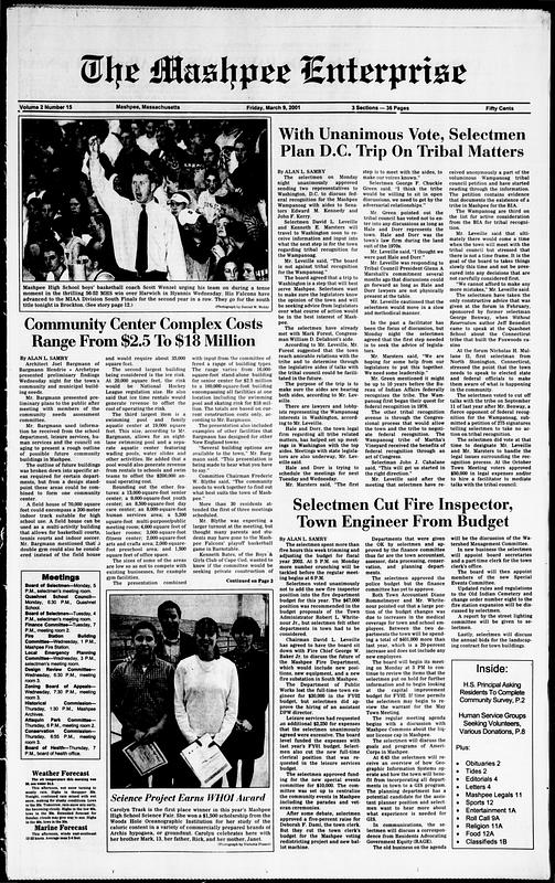 The Mashpee Enterprise. March 09, 2001 - Digital Commonwealth