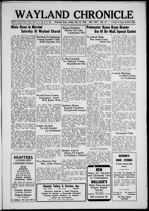 The Wayland Chronicle. May 13, 1938 - Digital Commonwealth