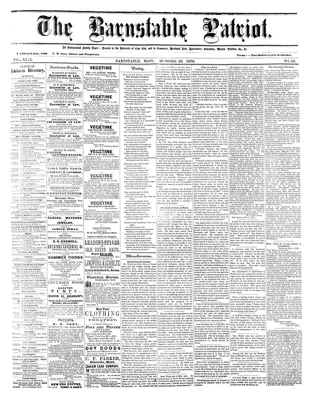 Barnstable Patriot. October 15, 1878 - Digital Commonwealth