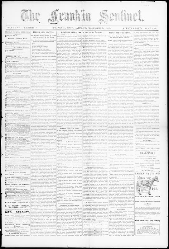 The Franklin Sentinel. November 03, 1883 - Digital Commonwealth