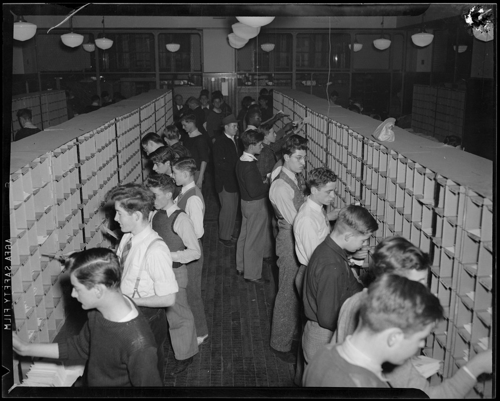 Sorting mail during Christmas rush, South Station Postal Annex ...