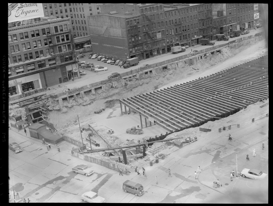 Dewey Square showing construction for tunnel from South Station ...