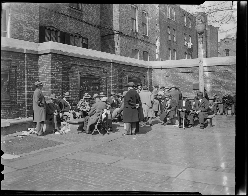 Bench sitters in the North End's "Prado" - Digital Commonwealth