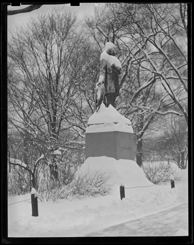 Sumner Statue covered with snow, Public Garden - Digital Commonwealth