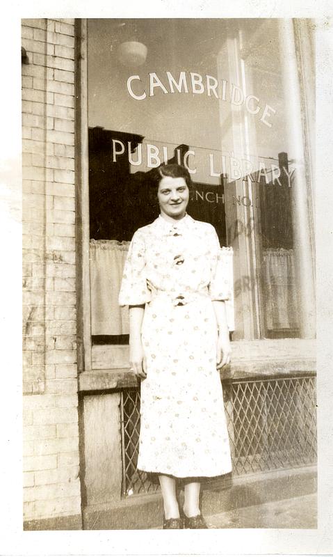 Alice Ronchetti outside the Cambridge Public Library - Digital Commonwealth