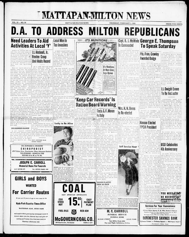 Mattapan-Milton News, February 01, 1945 - Digital Commonwealth