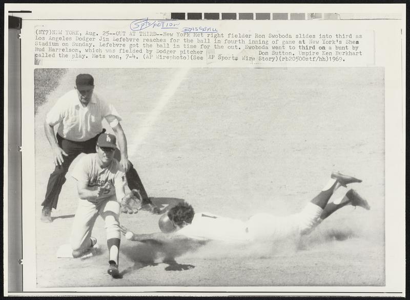 Out at Third -- New York Met right fielder Ron Swoboda slides into ...