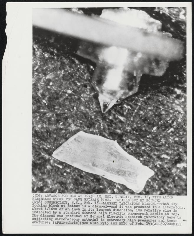 Largest Laboratory Diamond--That icy looking block at bottom is a ...