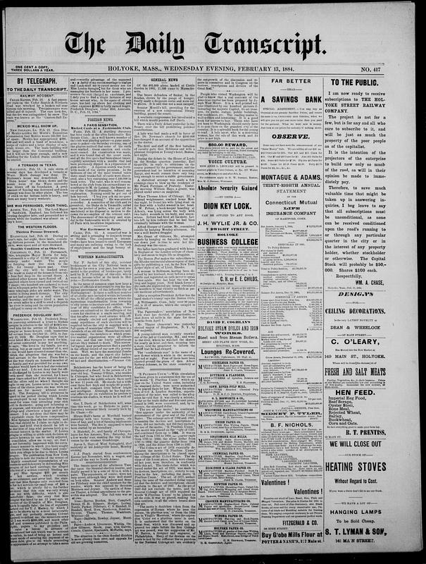 The Daily Transcript. February 13, 1884 - Digital Commonwealth