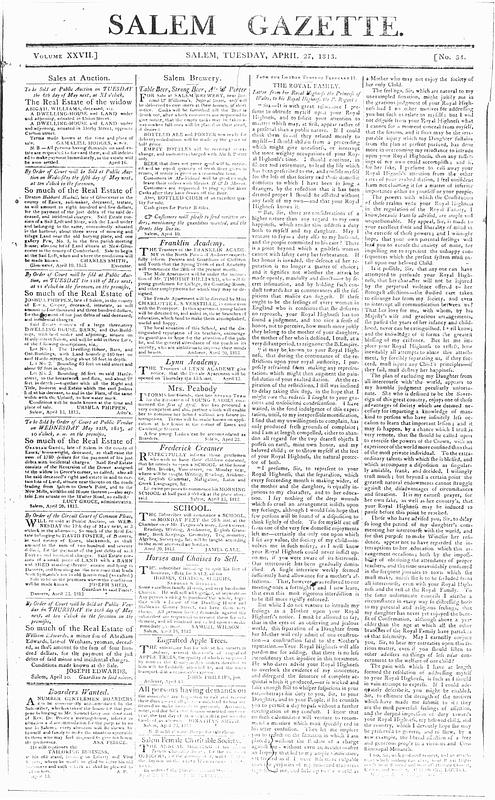 The Salem Gazette. April 27, 1813 - Digital Commonwealth