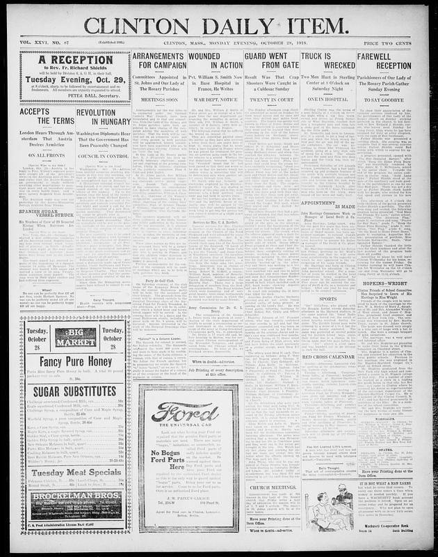 Clinton Daily Item. October 28, 1918 - Digital Commonwealth
