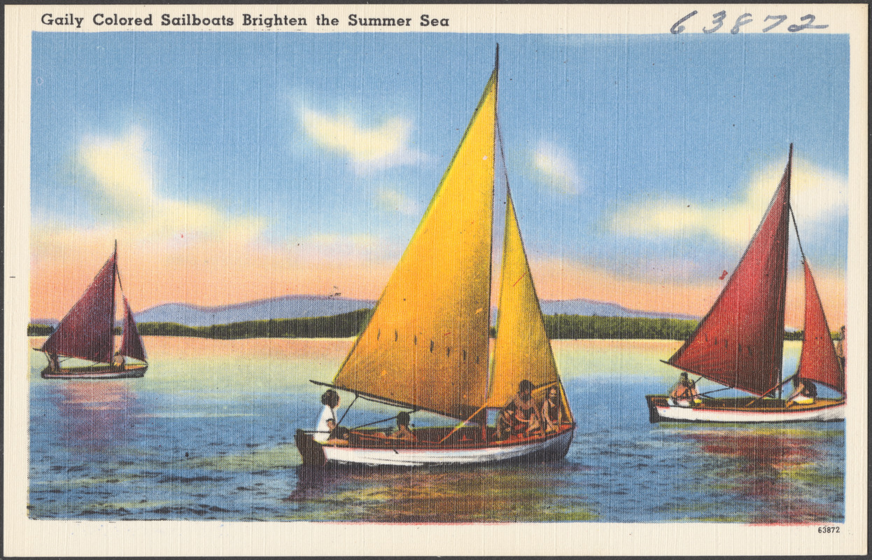 Gaily colored sailboats brighten the summer sea - Digital Commonwealth