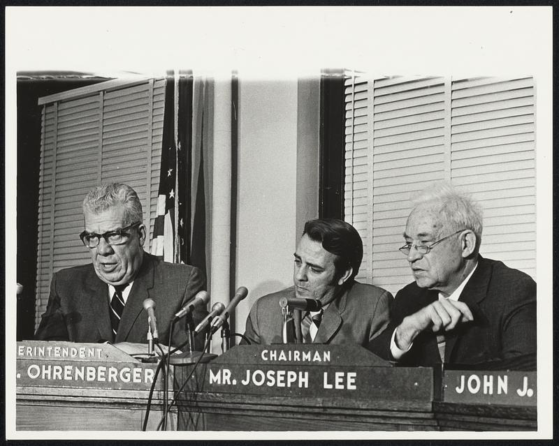 School Committee pres conf L-R Supt. of Schools -Wm. Ohnenberger ...