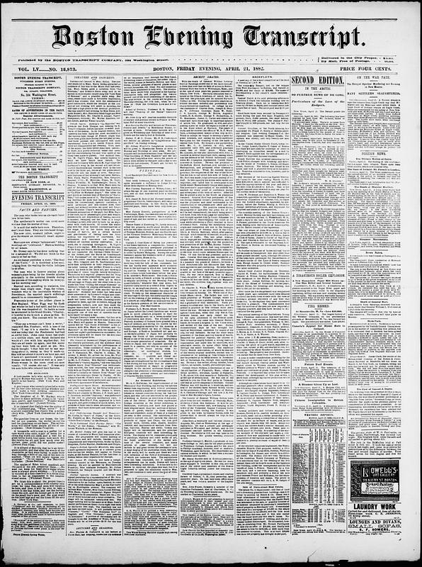 Boston Evening Transcript. April 21, 1882 - Digital Commonwealth