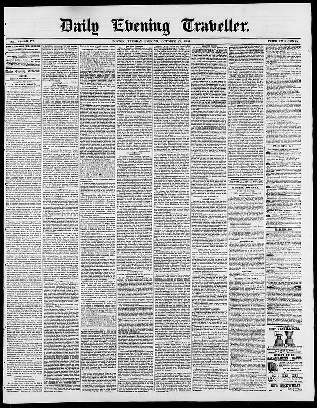 Daily Evening Traveller. October 28, 1851 - Digital Commonwealth