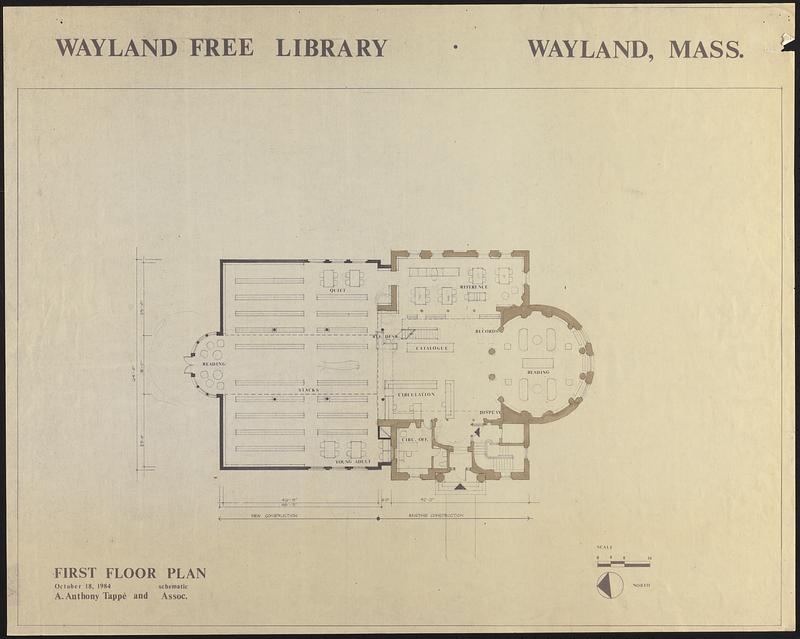 Wayland Free Library, Wayland, Mass. : First floor plan schematic ...