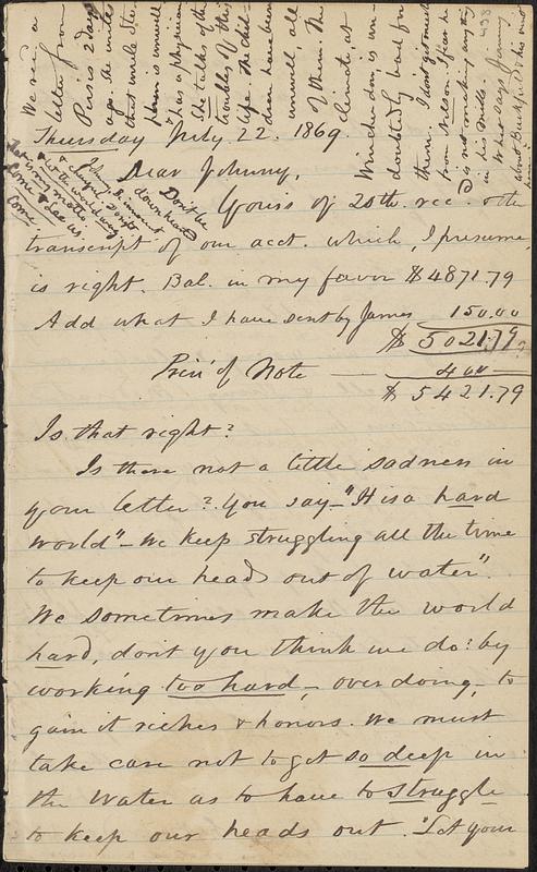 Letter from Zadoc Long to John D. Long, July 22, 1869 - Digital ...