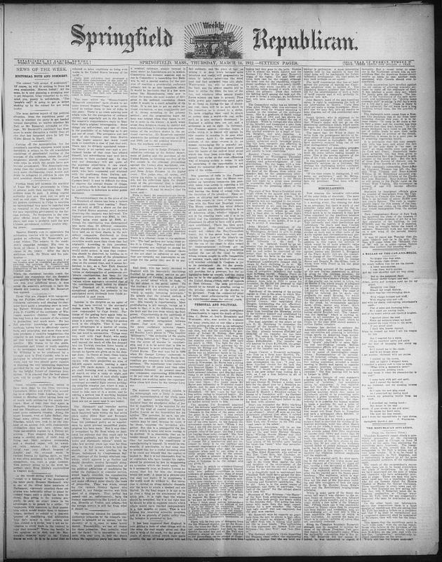 Springfield Weekly Republican. March 14, 1912 - Digital Commonwealth