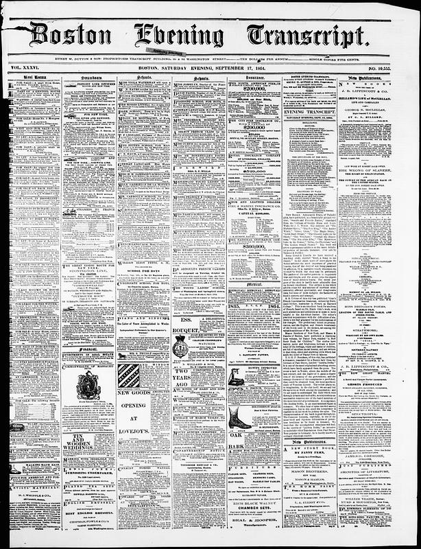 Boston Evening Transcript. September 17, 1864 - Digital Commonwealth