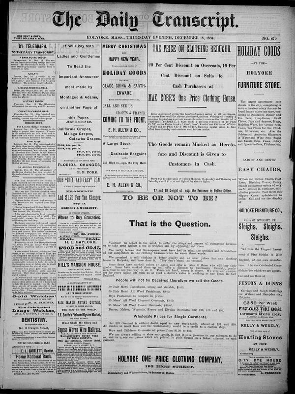 The Daily Transcript. December 18, 1884 - Digital Commonwealth
