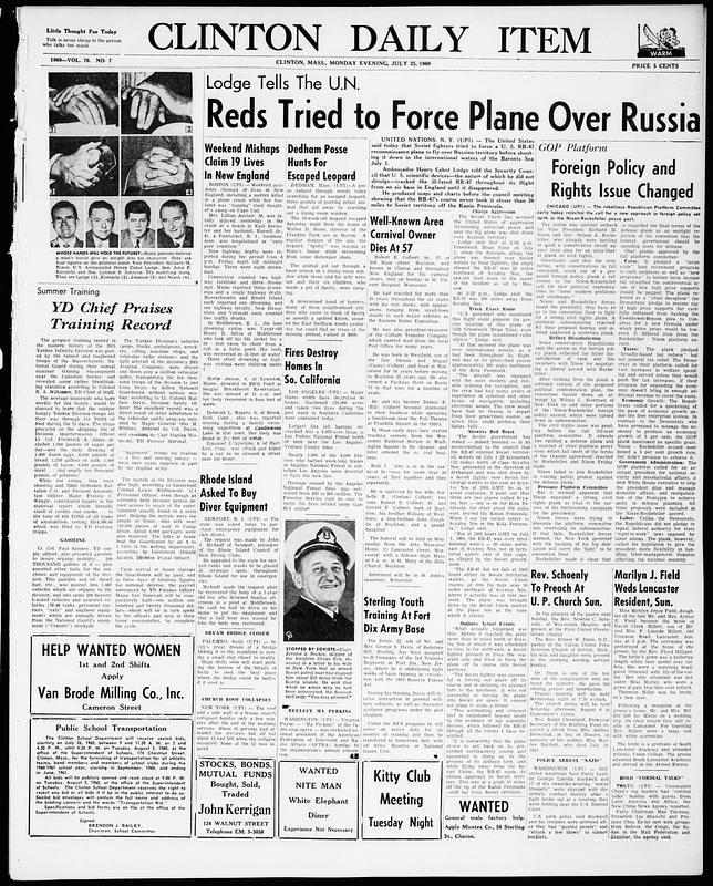 Clinton Daily Item. July 25, 1960 - Digital Commonwealth