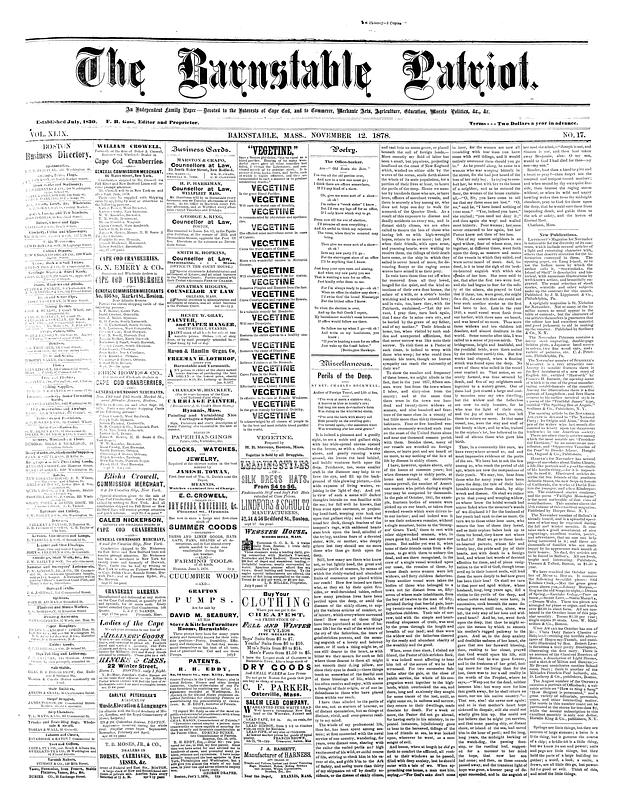 Barnstable Patriot. November 12, 1878 - Digital Commonwealth