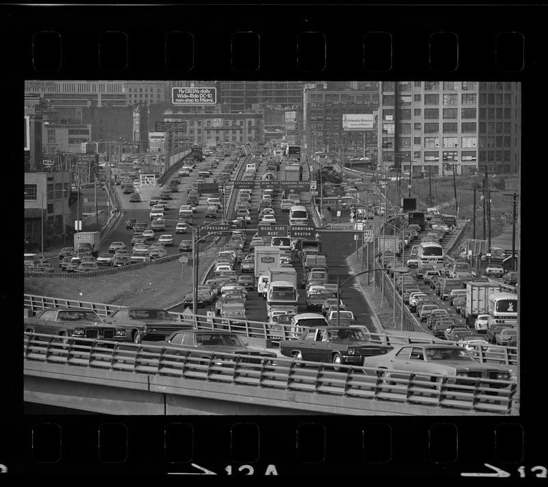 Southbound afternoon traffic, Southeast Expressway, East Boston ...