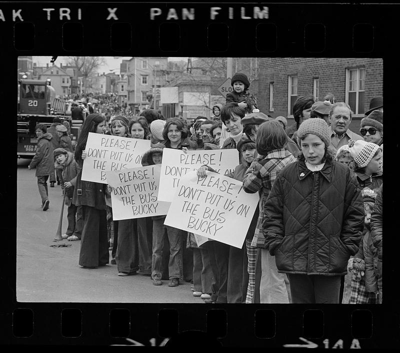 Anti-busing signs at St. Patricks Day Parade, South Boston - Digital ...