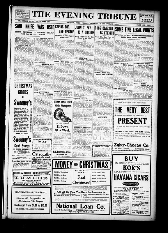 The Evening Tribune. December 22, 1908 - Digital Commonwealth