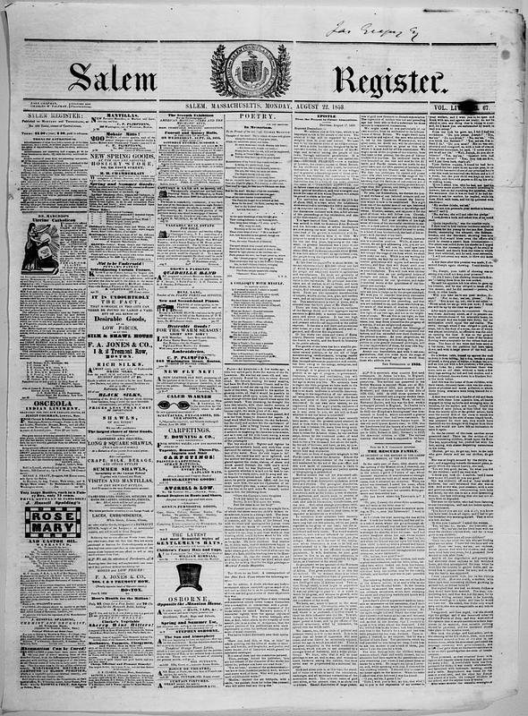 Salem Register. August 22, 1853 - Digital Commonwealth