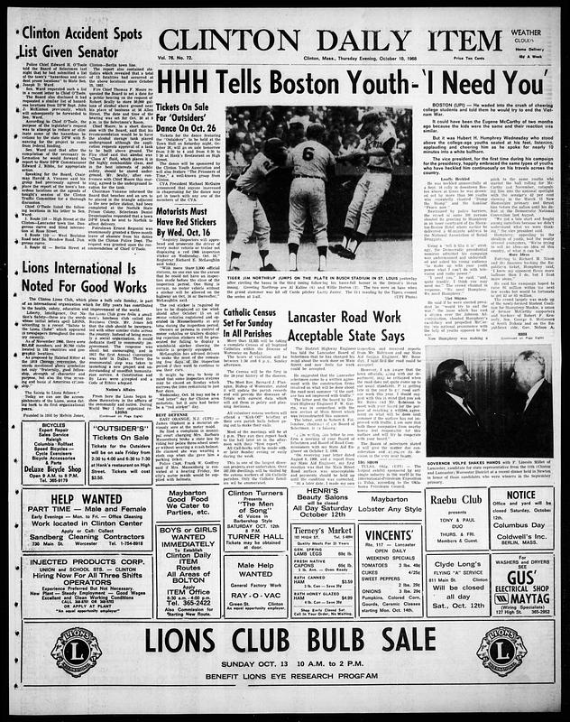 Clinton Daily Item. October 10, 1968 - Digital Commonwealth