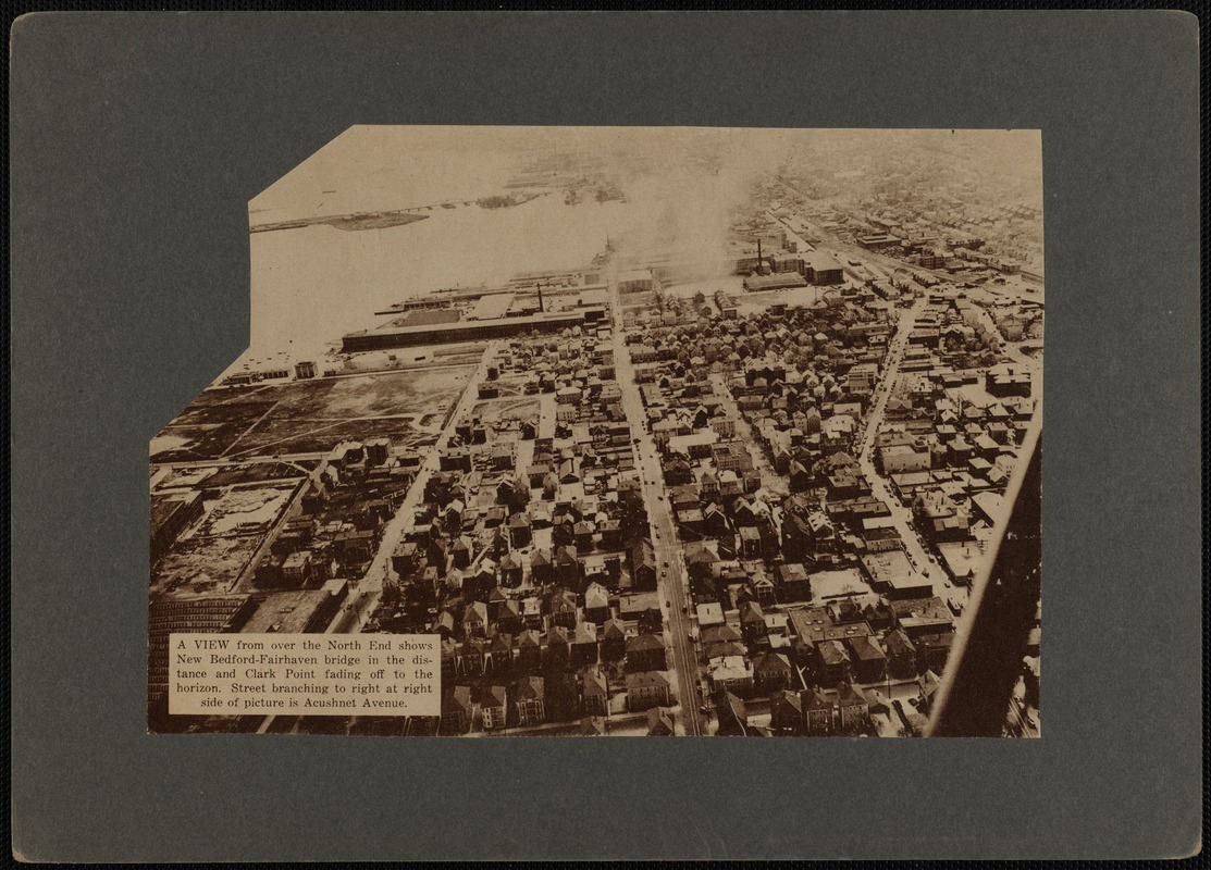 Aerial view over north end of New Bedford, MA showing New Bedford ...