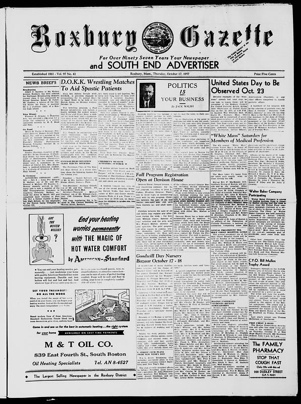 Roxbury Gazette and South End Advertiser, October 17, 1957 - Digital ...