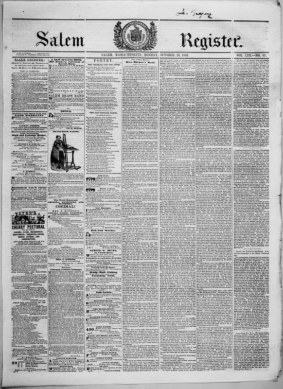 Salem Register. October 25, 1852 - Digital Commonwealth