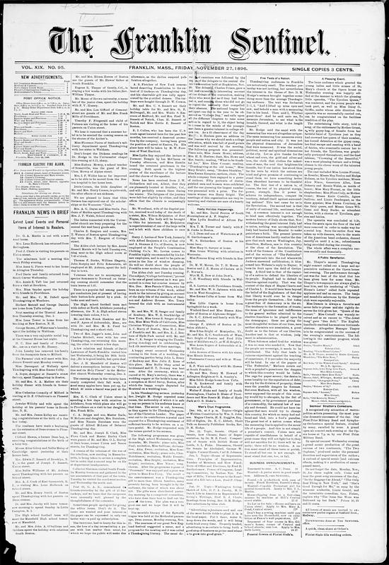 The Franklin Sentinel. November 27, 1896 - Digital Commonwealth