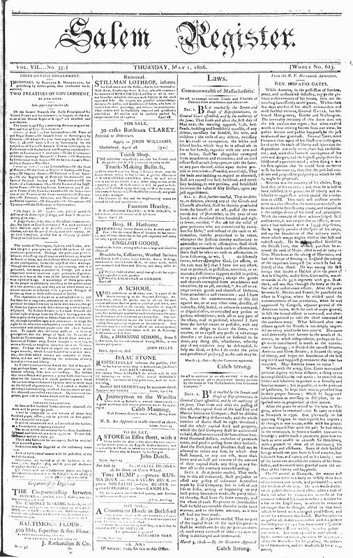 The Salem Register. May 01, 1806 - Digital Commonwealth