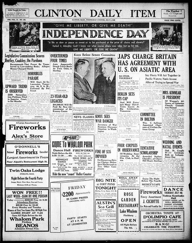 Clinton Daily Item. July 03, 1940 - Digital Commonwealth