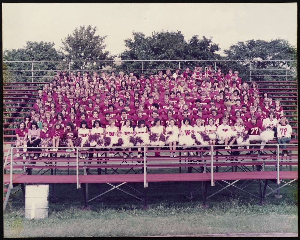 Photograph [realia], fall sports on bleachers - Digital Commonwealth