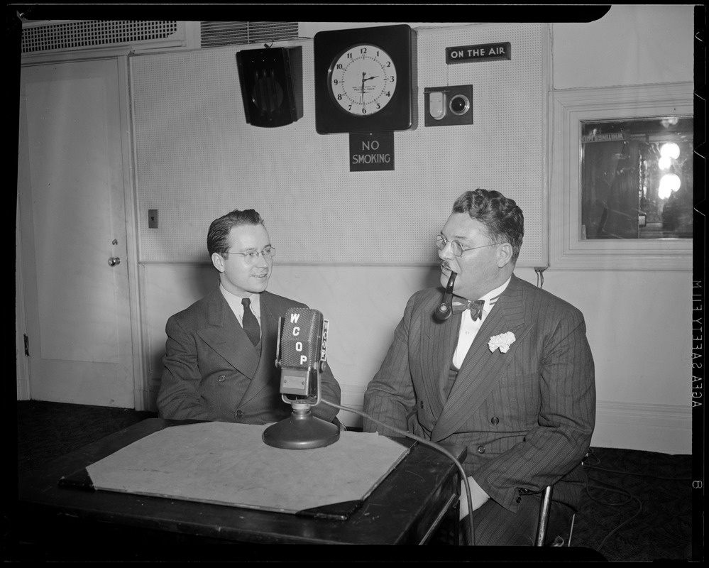 George Crowell of WCOP and unidentified man - Digital Commonwealth