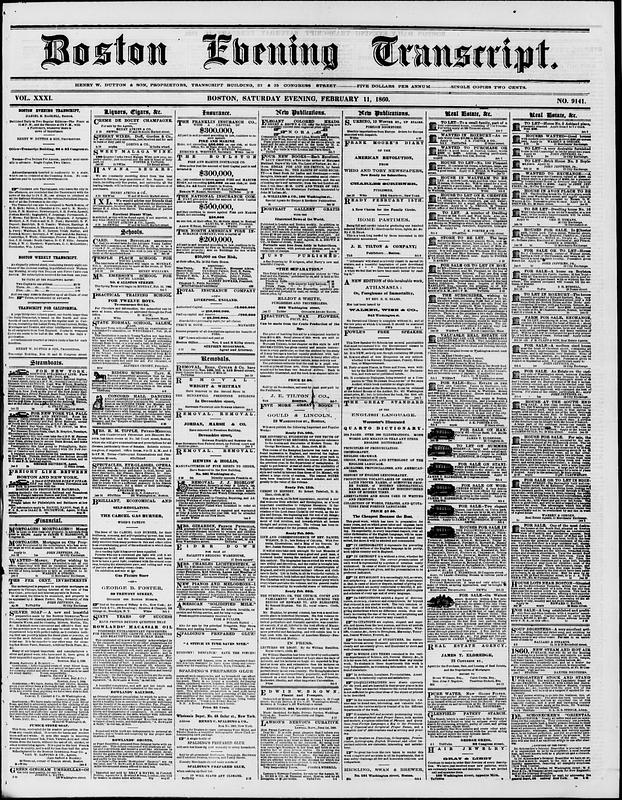 Boston Evening Transcript. February 11, 1860 - Digital Commonwealth