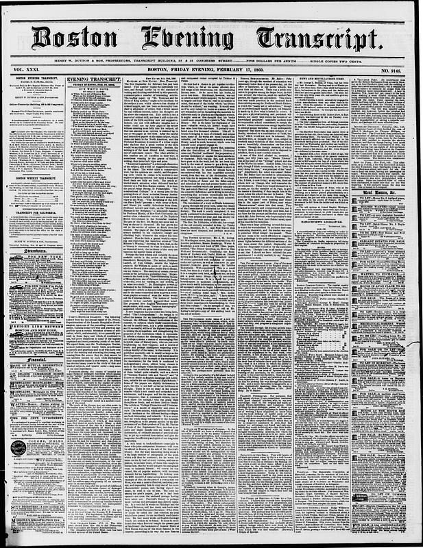 Boston Evening Transcript. February 17, 1860 - Digital Commonwealth