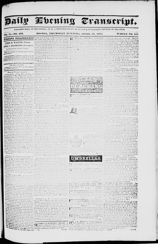 Daily Evening Transcript. April 19, 1832 - Digital Commonwealth